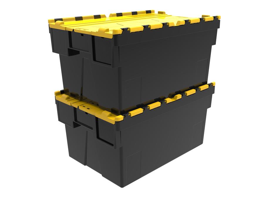 ALC Plastkasse - Sort/gul - 600x400x310 m/intergreret låg